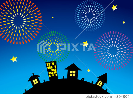 Fireworks display in town (sideways) - Stock Illustration [894004] - PIXTA