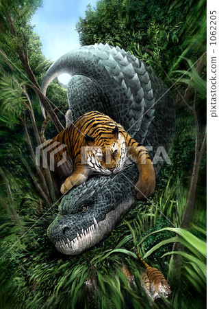 Gigantic Tiger vs Tyrannosaurus - Stock Illustration [1062205] - PIXTA