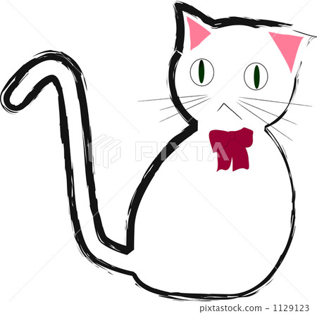 White cat with ribbon - Stock Illustration [1129123] - PIXTA