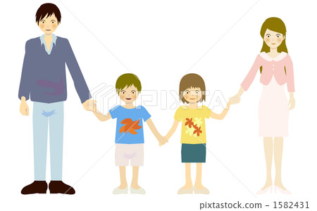 四個孩子和父母牽手-插圖素材 [1582431] - PIXTA圖庫