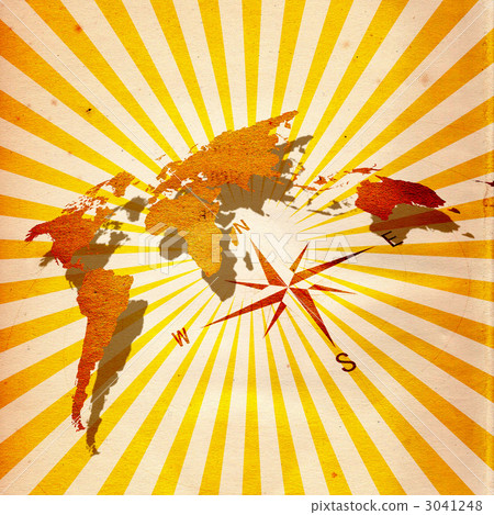 Dirty world map and compass - Stock Illustration [3041248] - PIXTA