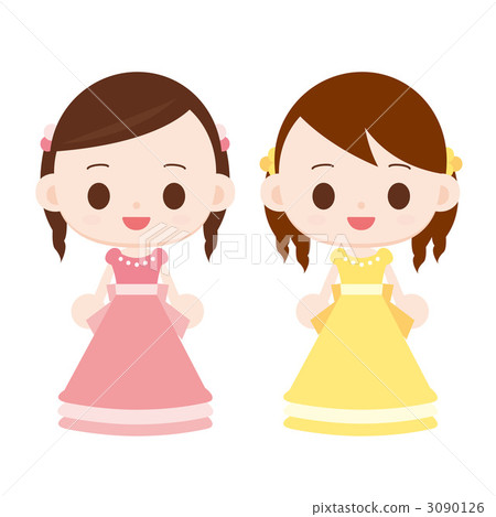女孩穿著粉紅色和黃色-插圖素材 [3090126] - PIXTA圖庫