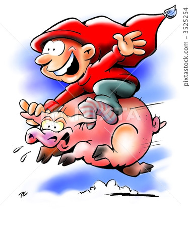 Elf Riding A Christmas Pig - Stock Illustration [3525254] - PIXTA