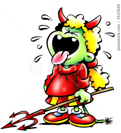 Crying Devil Girl there is green in the head - Stock Illustration ...