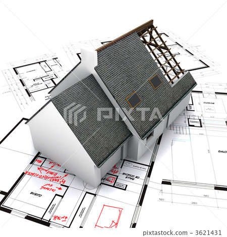 house on blueprints with handwritten corrections - Stock Illustration ...