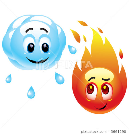 Smiling balls representing raining cloud and fire - Stock Illustration ...