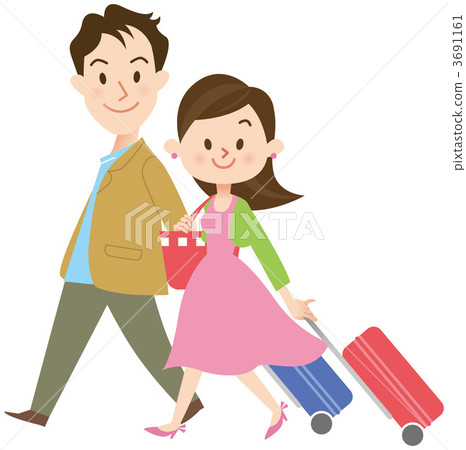 A couple pulling a suitcase - Stock Illustration [3691161] - PIXTA