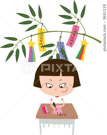 A girl who wishes to write a wish on strips - Stock Illustration ...