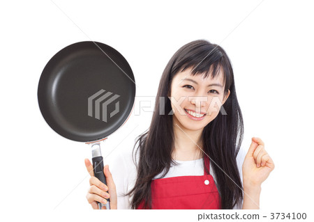 A woman with a frying pan - Stock Photo [3734100] - PIXTA
