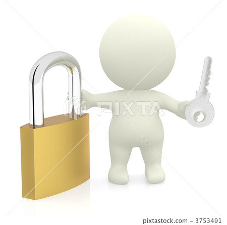 3D man with padlock and key - Stock Illustration [3753491] - PIXTA