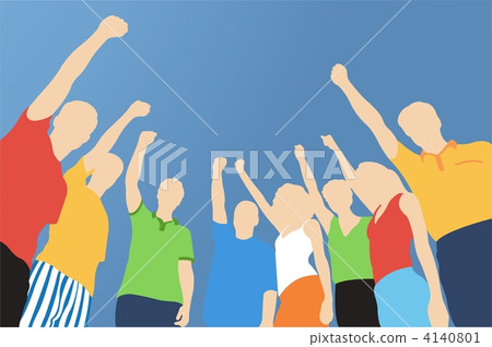 Eight friends with hand up vector - Stock Illustration [4140801] - PIXTA