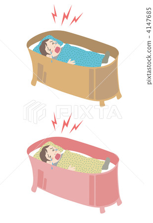 Baby bed and baby (crying version) set - Stock Illustration [4147685 ...
