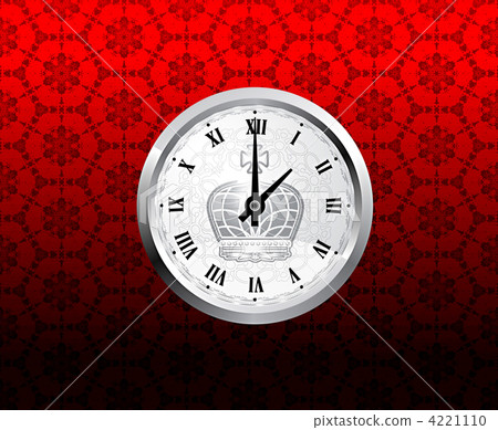 Vintage clock on red pattern style background - Stock Illustration ...