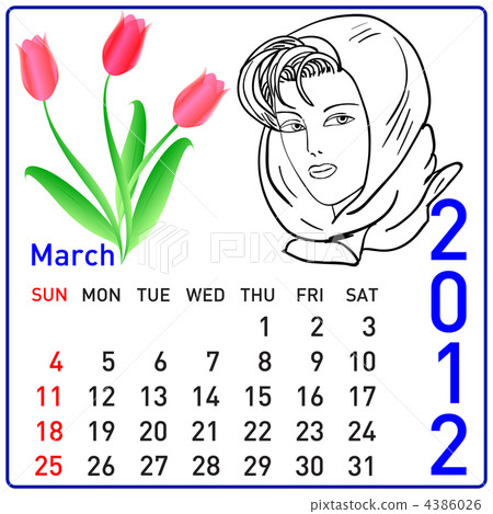2012 year calendar in vector. March. - Stock Illustration [4386026] - PIXTA