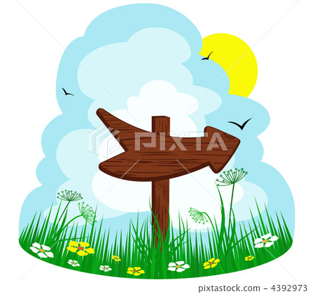 Wooden arrow on the summer landscape - Stock Illustration [4392973] - PIXTA