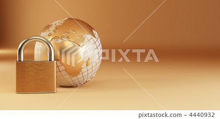 Earth with padlock on yellow background - Stock Illustration [4440932 ...