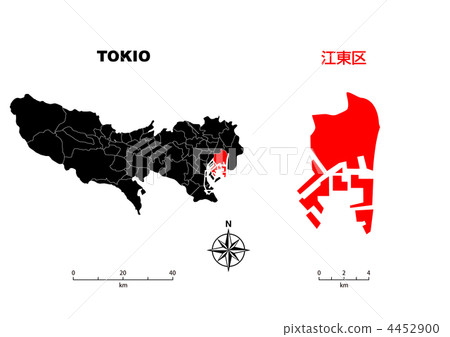 Koto Ward - Tokyo Map - Stock Illustration [4452900] - PIXTA