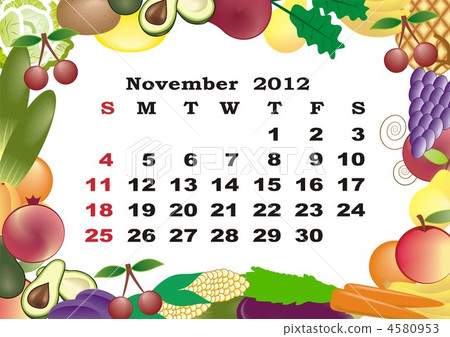 November - monthly calendar 2012 in colorful frame-插圖素材 [4580953] - PIXTA圖庫