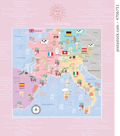 Illustration and food map of Europe - Stock Illustration [4706751] - PIXTA
