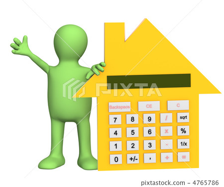 3d puppet with calculator in form of house - Stock Illustration ...