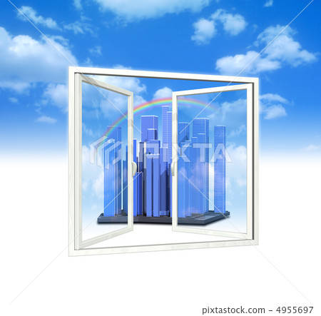 High-rise buildings visible from the window - Stock Illustration ...
