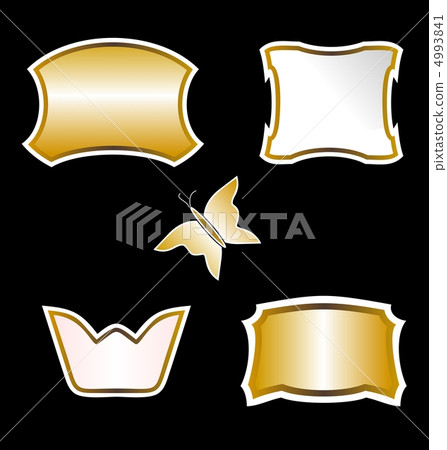 Illustration set gold butterfly and ornate... - Stock Illustration ...