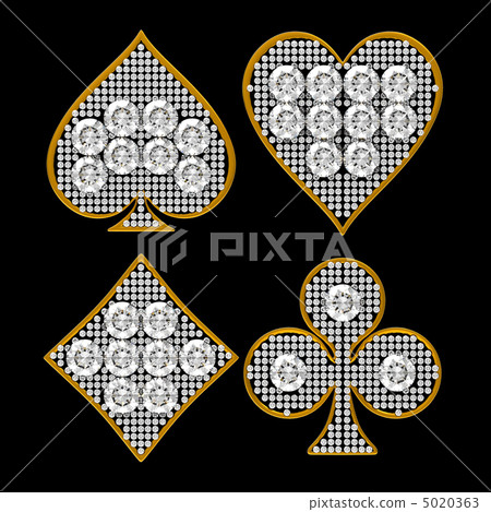 Diamond shaped Card Suits with golden framing - Stock Illustration ...