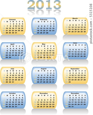 vector calendar 2013 in blue and yellow color - Stock Illustration ...