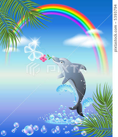 Dolphin and butterfly - Stock Illustration [5393794] - PIXTA