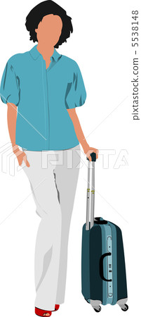 Business woman with suitcase. Vector illustration - Stock Illustration ...