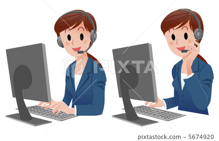 A smiling operator heading to a PC - Stock Illustration [5674920] - PIXTA