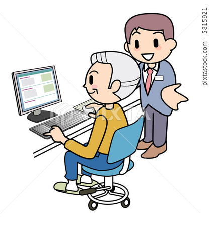 Elderly people and personal computers · men teach - Stock Illustration ...