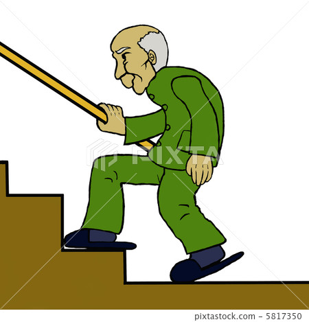 Elderly men who climb up the stairs and climb... - Stock Illustration ...
