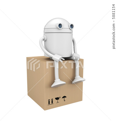 Robot with cardboard box. Image contain... - Stock Illustration ...