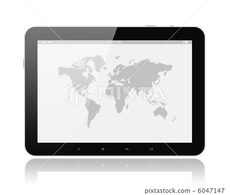 Tablet PC with world map on white background - Stock Illustration ...