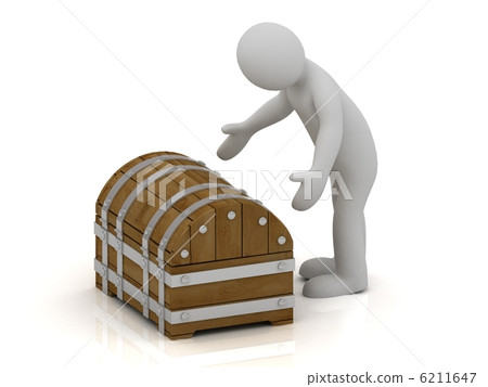 3D man is going to open a wooden chest - Stock Illustration [6211647 ...