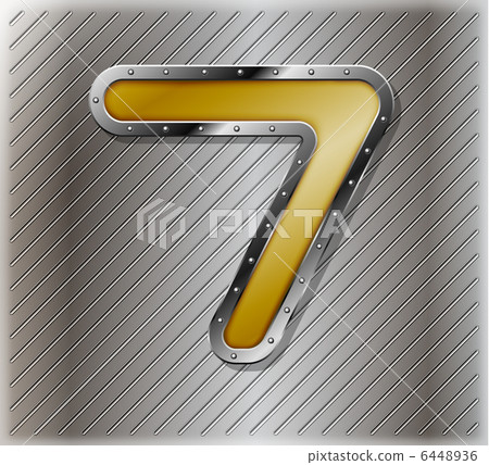 Metallic number seven, with rivets on a striped...-插圖素材 [6448936] - PIXTA圖庫