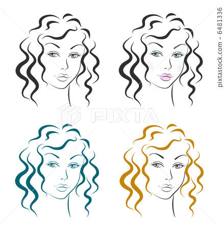 Beautiful woman face design set - Stock Illustration [6481336] - PIXTA
