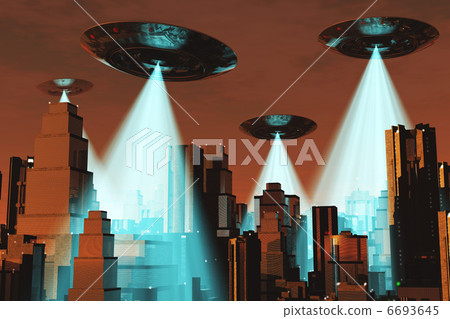 Ufo Invasion over Metropolis - Stock Illustration [6693645] - PIXTA