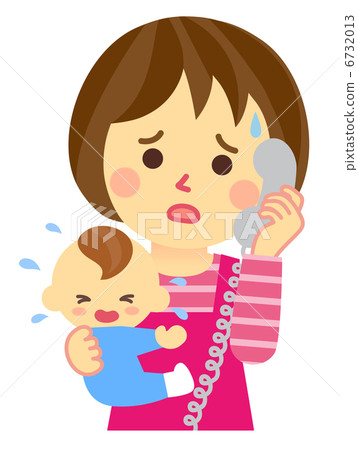 Baby crying and worrying mama phone - Stock Illustration [6732013] - PIXTA