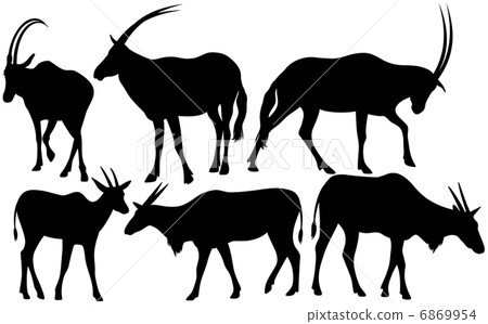 antelopes (Scimitar oryx and Common eland)... - Stock Illustration ...