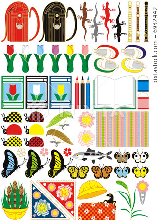 Spring school bags Recorder Tulip notes Pencil... - Stock Illustration ...