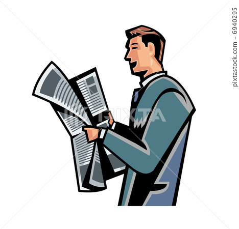 Side view of man reading newspaper - Stock Illustration [6940295] - PIXTA