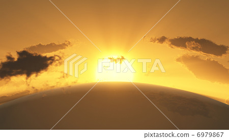 A 3D rendered image depicting the sun setting... - Stock Illustration ...