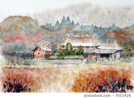 Kyoto sketch painting in the autumn of Thailand... - Stock Illustration ...