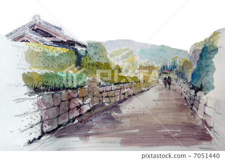Sketch painting of Samurai Yashiki Town at the... - Stock Illustration ...