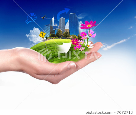 human hand holding a green city - Stock Illustration [7072713] - PIXTA