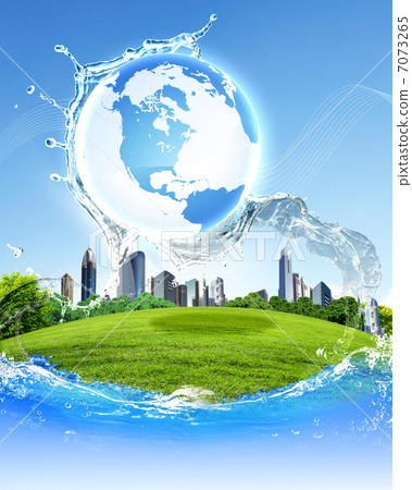 Green planet against blue sky and clean nature - Stock Illustration ...