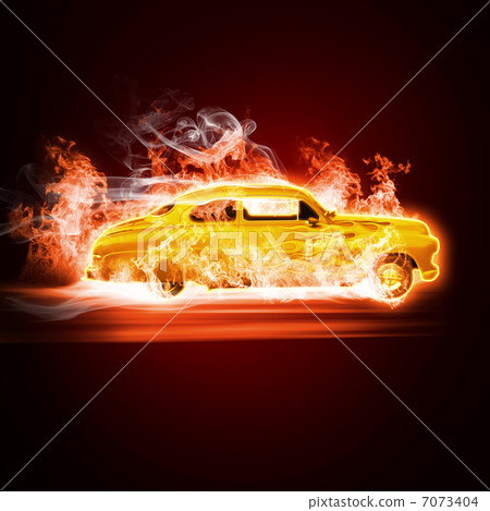 Yellow car in open fire - Stock Illustration [7073404] - PIXTA