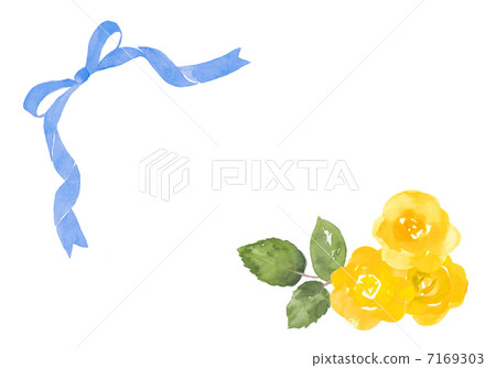 Yellow roses and blue ribbon - Stock Illustration [7169303] - PIXTA